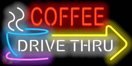 Coffee Drive Thru with Right Arrow Neon Sign | FCZ-35-19-R | Jantec Neon