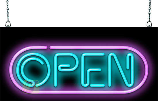 Tecno Open Neon Sign - Turquoise & Purple | OG-15-13 | Jantec Neon