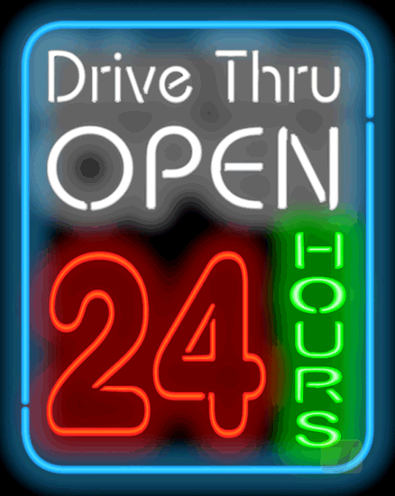 Drive - Thru Open 24 Hours Neon Sign | OG-50-22 | Jantec Neon