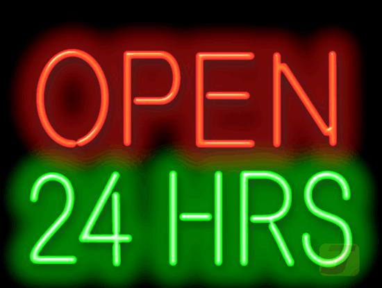 24 Hours Neon Signs | JantecNeon.com